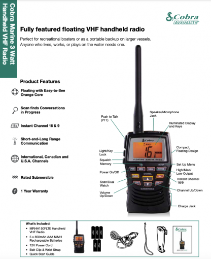 VHF håndholdt flytende HH150 – Cobra – MC2K